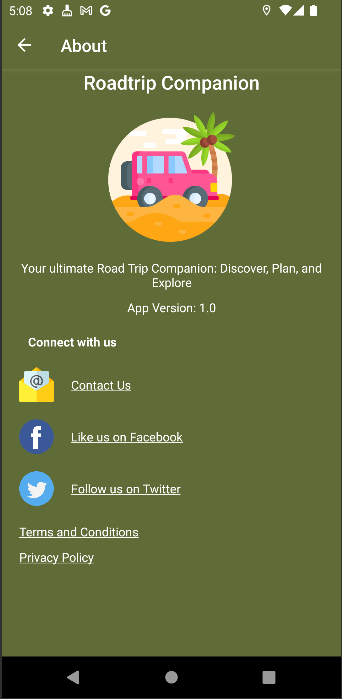 Road Trip Companion Landing page
